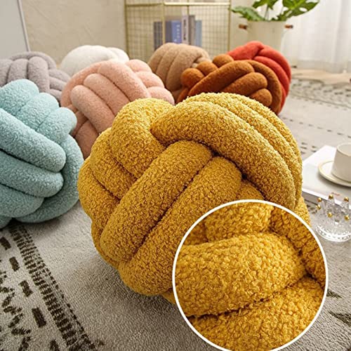 Tuelaly Knot Ball Pillow, Couch Pillows Knotted Ball Throw Pillow Ultra Soft Decorative Hand-Woven Knotted Ball Lamb Velvet Sofa Cushion Living Room Bedroom Yellow