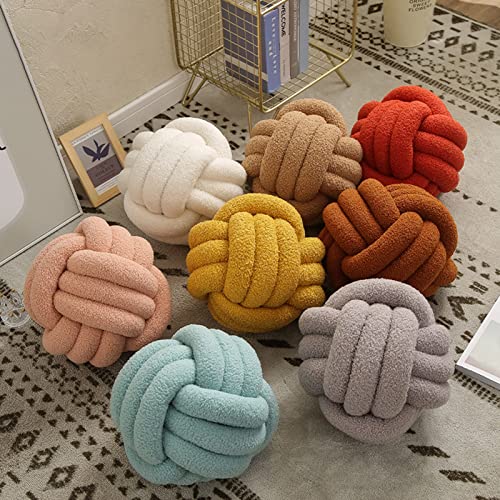 Tuelaly Knot Ball Pillow, Couch Pillows Knotted Ball Throw Pillow Ultra Soft Decorative Hand-Woven Knotted Ball Lamb Velvet Sofa Cushion Living Room Bedroom Yellow