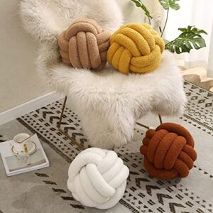 Tuelaly Knot Ball Pillow, Couch Pillows Knotted Ball Throw Pillow Ultra Soft Decorative Hand-Woven Knotted Ball Lamb Velvet Sofa Cushion Living Room Bedroom Yellow