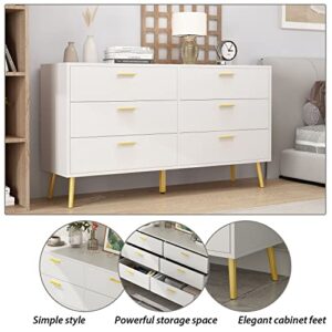 DiDuGo Chest of Drawers 6 Drawer Chest Dresser, Modern Contemporary Dresser with Metal Legs, White Dresser for Bedroom (54”W x 15.6”D x 30.1”H)