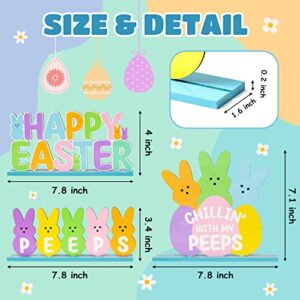 3Pcs Happy Easter Table Decorations Bunny Peeps Sign Happy Egg Hunt Table Centerpieces Bunny Rejoice Sign Wooden Easter Party Decorations Table Ornament for Easter Indoor Party Favors Tiered Tray Home