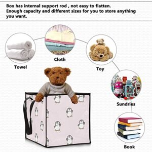 KEEPREAL Pink Background Penguin Cube Storage Bin with Handles, Large Collapsible Organizer Storage Basket for Home Decorative(1Pack,13 x 13 x 13 in)