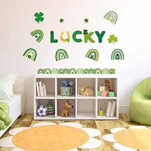 BeYumi 91Pcs Lucky Bulletin Board Decorations Set Green Shamrock Lucky Boho Rainbow Cutouts Scalloped Bulletin Board Trim Borders Classroom Homeschool Chalkboard Wall Decor Party Supplies