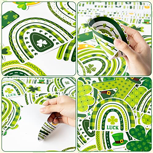 BeYumi 91Pcs Lucky Bulletin Board Decorations Set Green Shamrock Lucky Boho Rainbow Cutouts Scalloped Bulletin Board Trim Borders Classroom Homeschool Chalkboard Wall Decor Party Supplies