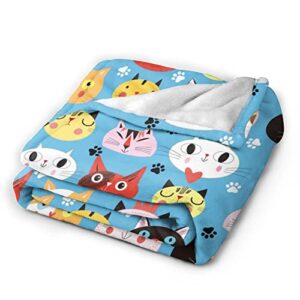 Cute Cat Blanket Warming Gifts Super Soft Throw Blanket Flannel Cozy for Loved One Home Decor for All Season 50"X40"