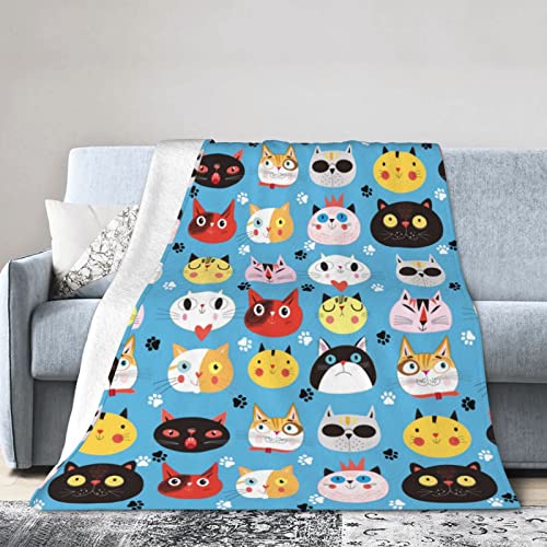 Cute Cat Blanket Warming Gifts Super Soft Throw Blanket Flannel Cozy for Loved One Home Decor for All Season 50"X40"