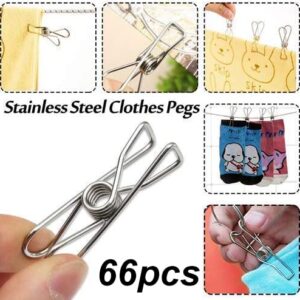 H&W 66pcs Chip Clips, Small Stainless Steel Clothes pins Clips for Laundry, Food Package, Chips Bag, Photos, Parper, 2 Inch