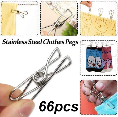 H&W 66pcs Chip Clips, Small Stainless Steel Clothes pins Clips for Laundry, Food Package, Chips Bag, Photos, Parper, 2 Inch