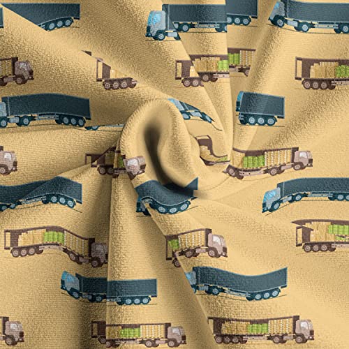 Ambesonne Travel Faux Suede Fabric by The Yard, Delivery Trucks Shipping Cars Van Warehouse Mechanical Transport Theme, for Indoor Outdoor DIY Projects Upholstery, 2 Yards, Pale Orange Slate Blue