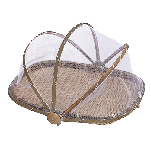 LAHERA KING 13 inch Covered Rectangular Bamboo Serving Food Tent Basket Hand Woven Basket Serving Dustproof Picnic Basket Vegetable Fruits Bread Food Home Square Food Storage Basket with Mesh Cover