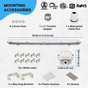 JACS 24W LED Vapor Tight Light Fixture, 4ft Vapor Proof LED Light - 80W Equivalent, 5000k, 3432LM - Ideal Garage Light, Shop Light, Outdoor Light Fixture, 6 Pack