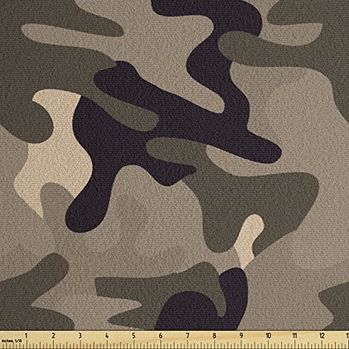 Ambesonne Camo Faux Suede Fabric by The Yard, Classic Camouflage Pattern in Earth Tones Equipment Fashion, for Indoor Outdoor DIY Projects Upholstery, 3 Yards, Taupe Dark Tan