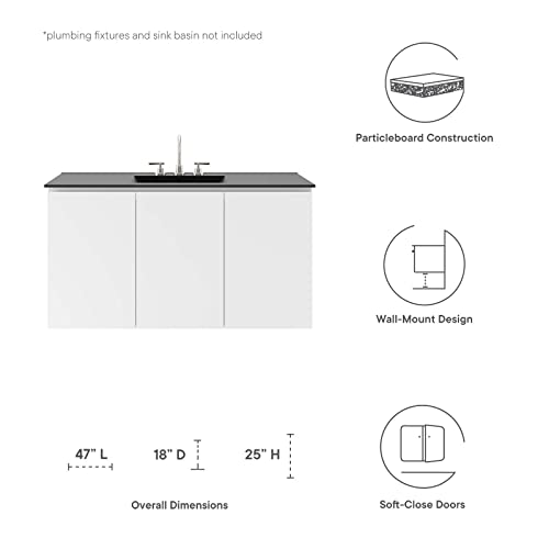 Modway Vitality 48" Wall-Mount Bathroom Vanity in White