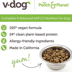 V-dog Vegan Kibble Dry Dog Food (24 LB) | Plant Based Protein with Added Taurine for Sensitive Stomach and Skin | Adult Dog Food | Vegetarian Superfood with Certified Organic Ingredients | Made in US