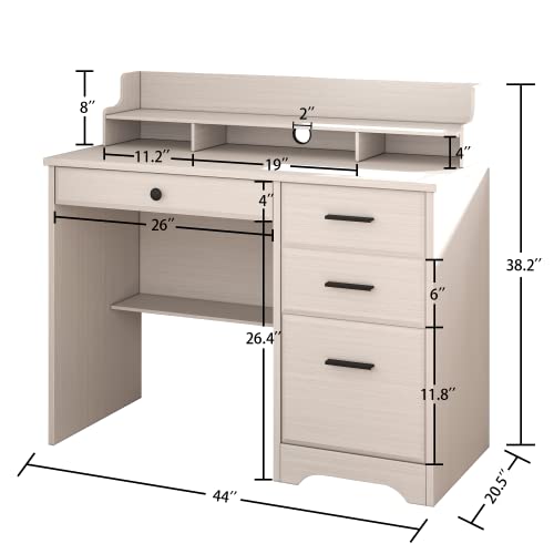 4 EVER WINNER Computer Desk with 4 Drawers and Hutch, Home Office Desk with File Drawers and Monitor Shelf, Writing Sturdy PC Laptop Notebook Desk, Spacious Desktop (White Off Desk)