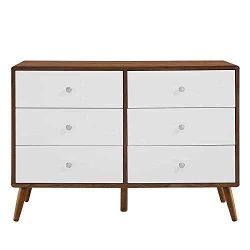 Modway Transmit Mid-Century Modern 47" Wood Dresser in Walnut White