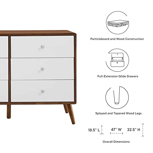 Modway Transmit Mid-Century Modern 47" Wood Dresser in Walnut White