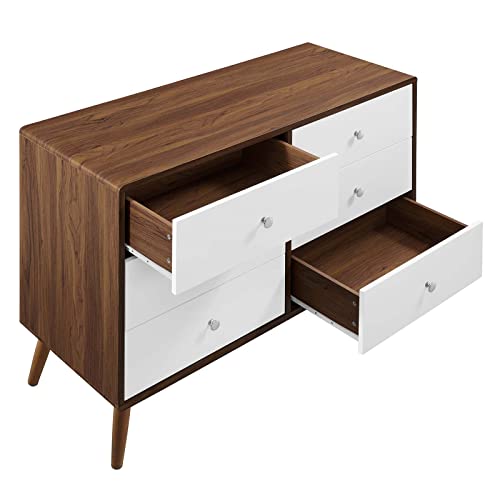 Modway Transmit Mid-Century Modern 47" Wood Dresser in Walnut White