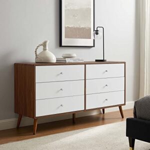 modway transmit mid-century modern 60" wood dresser in walnut white