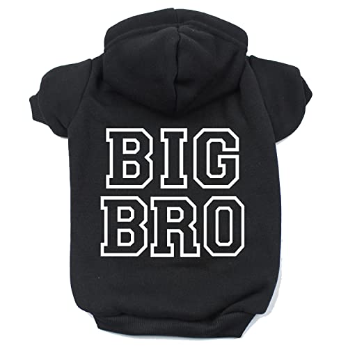 Big Bro Pullover Fleece Lined Dog Hoodie (Hooded Sweatshirt) Pregnancy Announcement Brother (Black, Small)