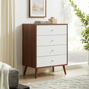 modway transmit mid-century modern wood walnut white, 4-drawer chest