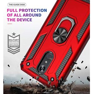 STARSHOP LG Stylo 5 Phone Case, [Not Fit Stylo 4 / Stylo 6], with [Tempered Glass Protector Included] Military Grade Shockproof Protection Cover with Rotating Ring Holder Kickstand - Scarlet