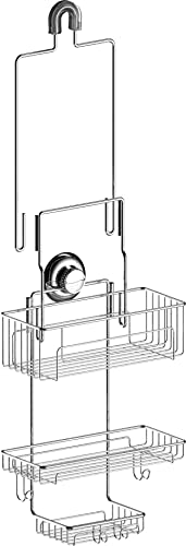 Gecko-Loc Extra Long Hanging Shower Caddy Bundle including 2 Hanger Extensions and 2 Extra Suction Cups -Silver