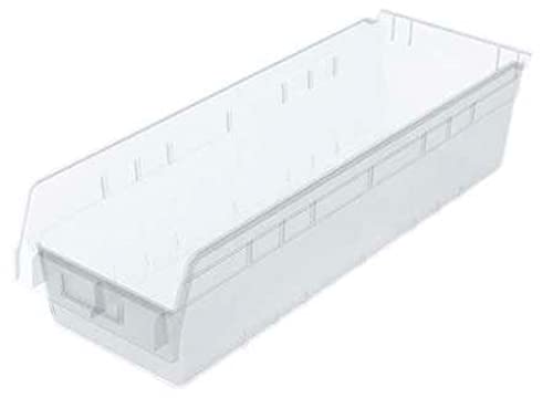 Shelf Storage Bin, Clear, Plastic, 23 5/8 in L x 8 3/8 in W x 6 in H, 35 lb Load Capacity