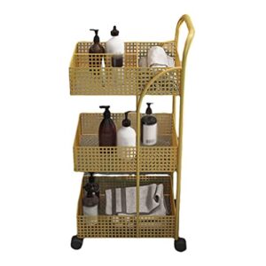 YXBDN Scandinavian Iron Shelves Bedroom Kitchen Metal Removable Bathroom Storage Rack with Wheels Trolley