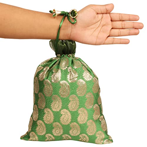 Touchstone Gorgeous Gift Wrapping bags reusable environment friendly Large Drawstring Paisley Brocade for birthdays, wedding, return present packing set. pack of 9. 12x9 inches