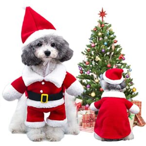 qetrabone small santa dog cat costume christmas pet clothes outfits red christmas santa claus hat scarf cosplay dressing up xmas party new year clothing accessories for small cat dog (xs-small, santa)