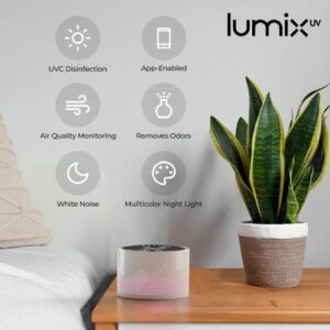 LumixUV Smart UV-C Air Sanitizer and Purifier | White Noise Machine | Night Light | Air Quality Monitor | Ultraviolet LEDs Remove Odors, Kill Viruses, Mold, Bacteria, and Allergens - iOS & Android App