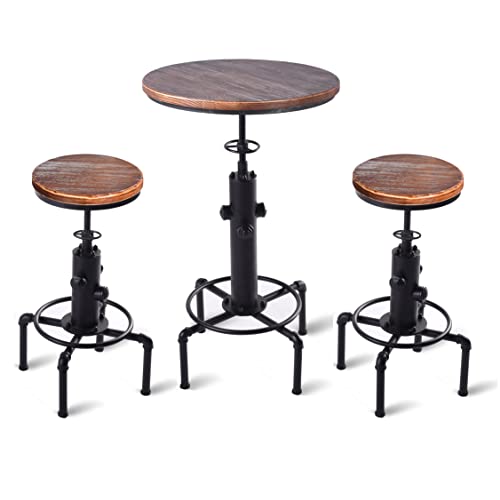 FUBIRUO Kitchen Table Set, 3 Piece Pub Table Set, Modern Round bar Table and Stools for 2, Bistro Bar Height Table Industrial Bar Stools Height Adjustable Easy Assemble for Kitchen Dining