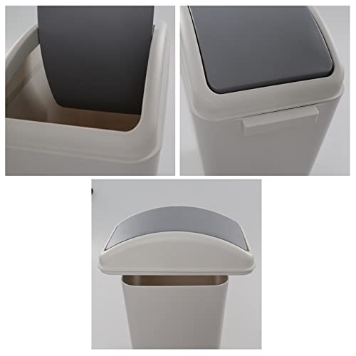 CadineUS 4.2 Gollon Plastic Trash Can with Swing Lids, Grey Garbage Bin Set of 3