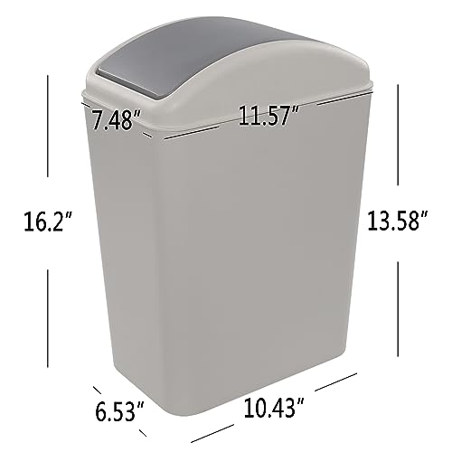 CadineUS 4.2 Gollon Plastic Trash Can with Swing Lids, Grey Garbage Bin Set of 3