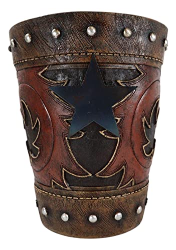 Ebros Gift Rustic Western Red Tan Lone Star Cowboy Bootcut with Silver Nailheads Faux Tooled Leather Bathroom Home Accent Country Old World (Dry Waste Basket Trash Bin)