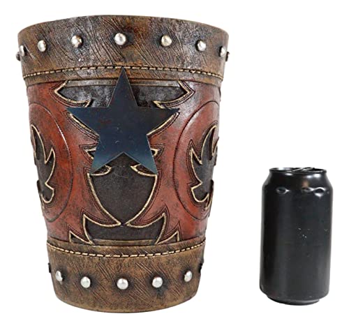 Ebros Gift Rustic Western Red Tan Lone Star Cowboy Bootcut with Silver Nailheads Faux Tooled Leather Bathroom Home Accent Country Old World (Dry Waste Basket Trash Bin)