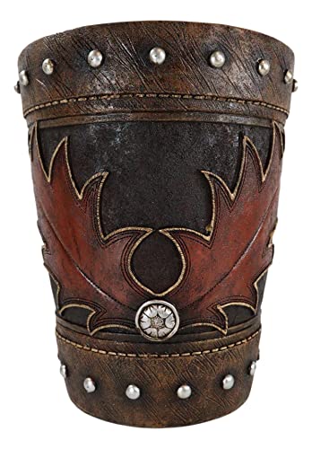 Ebros Gift Rustic Western Red Tan Lone Star Cowboy Bootcut with Silver Nailheads Faux Tooled Leather Bathroom Home Accent Country Old World (Dry Waste Basket Trash Bin)