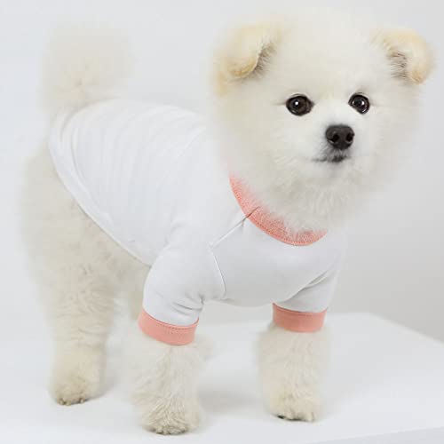 Lucky Petter Dog Shirt for Small and Large Dogs Ringer Cotton T-Shirts Soft Breathable Dog Shirts pet Clothes White Series (Small, White/Peach)