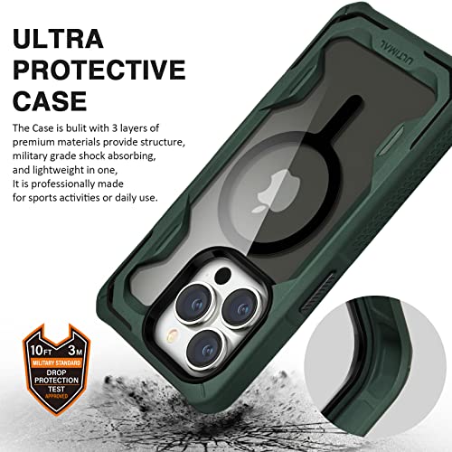 ULTIMAL Case Designed for iPhone 14 Pro 6.1 Inch, Rugged Military Cover with Lightweight Slim Sporty Design, Protective Bumper Case Compatible with Magsafe (Green/Black)