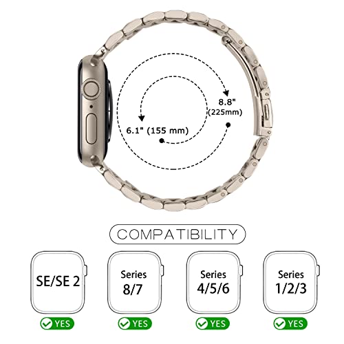 Tasikar Band Compatible with Apple Watch Band 41mm 40mm 38mm Premium Stainless Steel Metal Replacement Strap Compatible with Apple Watch Series 9 8 7 6 5 4 3 2 1 SE (Starlight)