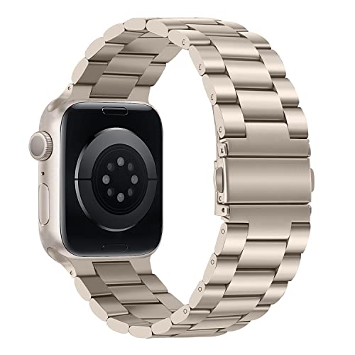 Tasikar Band Compatible with Apple Watch Band 41mm 40mm 38mm Premium Stainless Steel Metal Replacement Strap Compatible with Apple Watch Series 9 8 7 6 5 4 3 2 1 SE (Starlight)