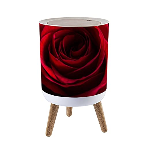 Romantic Botanical Small Trash Can with Lid Red Rose Bright Flowers Garbage Bin Round Waste Bin Modern Press Cover Dog Proof Wastebasket for Kitchen Bathroom Living Room 1.8 Gallon