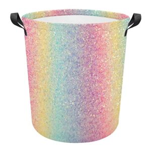 collapsible colorful glitter lights laundry basket waterproof blue pink yellow laundry hamper freestanding large cloth storage bin with handles for household bedroom bathroom