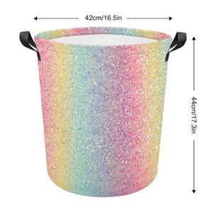 Collapsible Colorful Glitter Lights Laundry Basket Waterproof Blue Pink Yellow Laundry Hamper Freestanding Large Cloth Storage Bin With Handles for Household Bedroom Bathroom