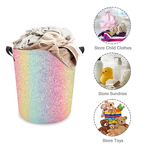 Collapsible Colorful Glitter Lights Laundry Basket Waterproof Blue Pink Yellow Laundry Hamper Freestanding Large Cloth Storage Bin With Handles for Household Bedroom Bathroom