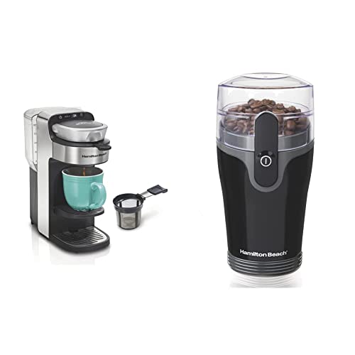 Hamilton Beach The Scoop Single Serve Coffee Maker & Fast Grounds Brewer for 8-14oz. & Fresh Grind Electric Coffee Grinder, Black