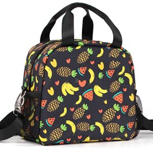 insulated lunch bag for women girls men,cooler lunch tote bag with adjustable shoulder belt,cute portable reusable lunch box cooler bag for adult girls travel picnic,office,working(fruit)