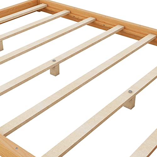 Harper & Bright Designs Queen Size Canopy Bed 4-Post Canopy Platform Bed Frame, Solid Wood Queen Floor Bed Frame for Kids Teens Adults, No Box Spring Needed (Natural)