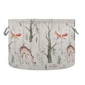 watercolor woodland animals owl fox pattern baskets for storage with handle foldable large dog toy storage bin for bathroom farmhouse study organizing 14 x 20 inch